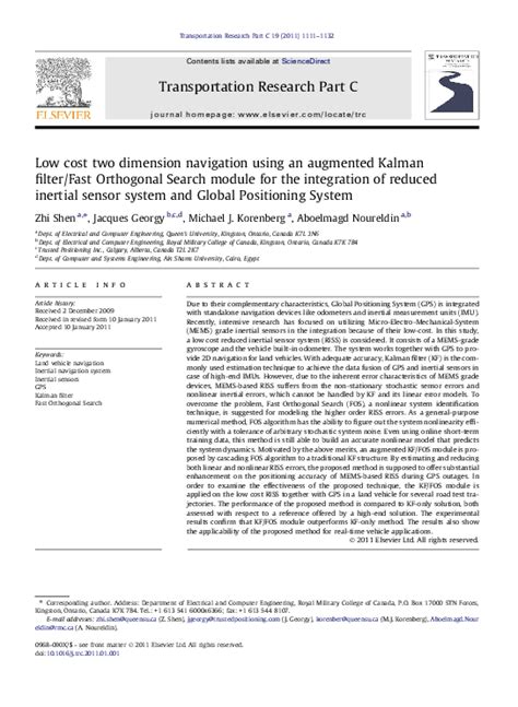 Pdf Low Cost Two Dimension Navigation Using An Augmented Kalman