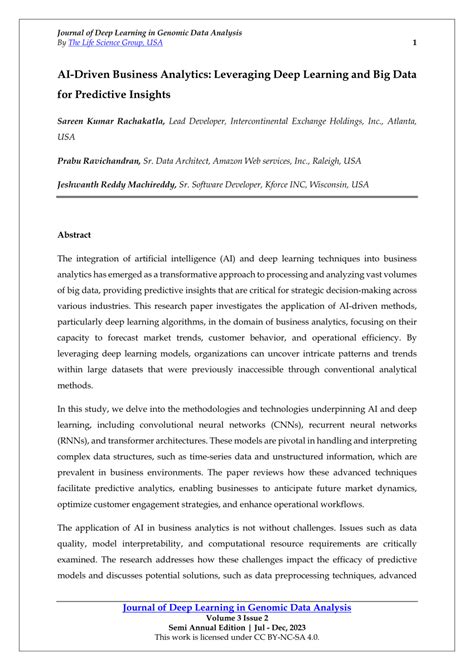 Pdf Ai Driven Business Analytics Leveraging Deep Learning And Big Data For Predictive Insights