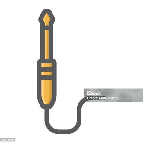 오디오 플러그 채워진된 개요 아이콘 음악 악기 잭 케이블 기호 벡터 그래픽 흰색 배경 Eps 10에 다채로운 선 패턴 Performance Group에 대한 스톡 벡터 아트