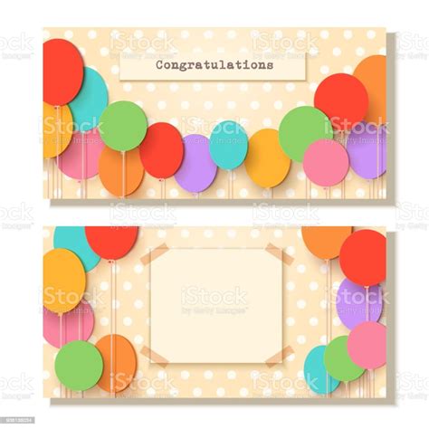 인사말 카드 서식 파일입니다 종이 비행 풍선을 잘라 벡터 아플 리 케 그림입니다 디자인에 대 한 평면 축제 풍선 장식 축 하 우대 파티 배너 카드 선물 공예에 대한 스톡