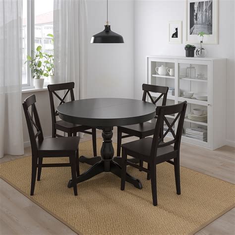 INGATORP/INGOLF table and 4 chairs black/brown-black 110/155 cm | IKEA ...
