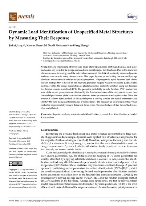 pdf dynamic load identification of unspecified metal structures by
