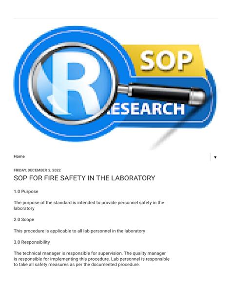 Research Sop Sop For Fire Safety In The Laboratory Pdf