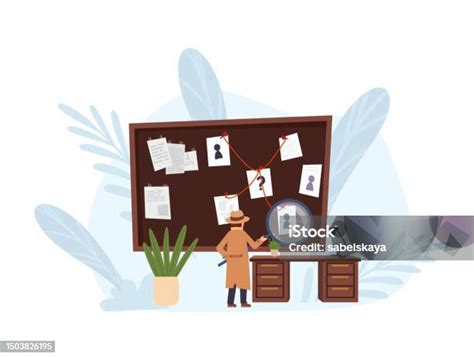 형사는 큰 보드에 증거를 수집하고 만화 플랫 벡터 일러스트레이션은 흰색 배경에 분리되어 있다 수사 과학에 대한 스톡 벡터 아트 및 기타 이미지 Istock