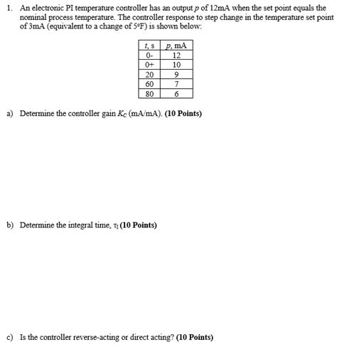 Solved 1 An Electronic Pi Temperature Controller Has An Solved 1 An Electronic Pi Temperature Controller Has An