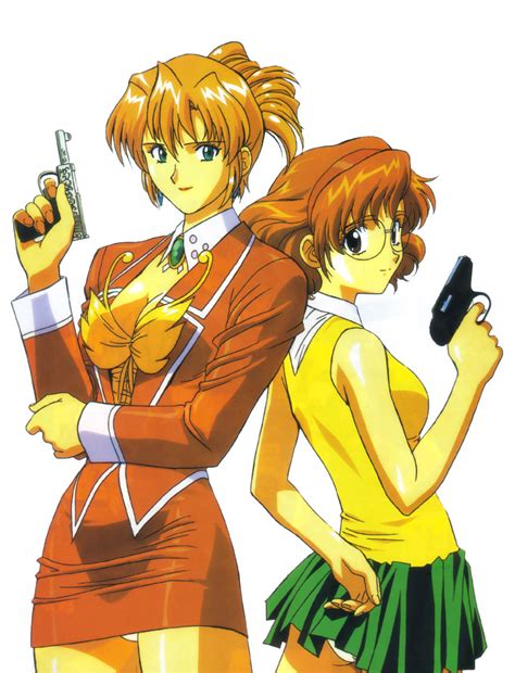 Safebooru 90s Absurdres Agent Aika Aida Rion Aqua Eyes Back To Back Blonde Hair Breasts Brown