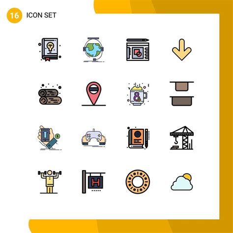 16 Thematic Vector Flat Color Filled Lines And Editable Symbols Of Cabin Direction Support Down