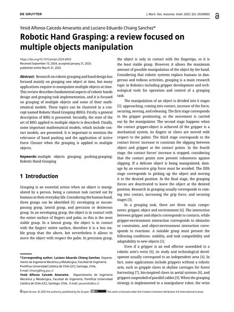 pdf robotic hand grasping a review focused on multiple objects manipulation