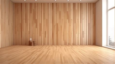 세련된 수직 나무 벽 디자인을 갖춘 빈 방의 현대적인 3d 렌더링 깨끗한 방 벽과 바닥 아늑한 집 배경 일러스트 및 사진