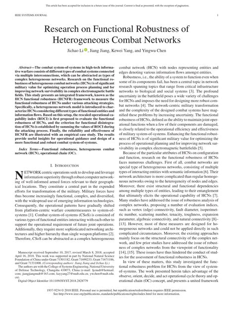 pdf research on functional robustness of heterogeneous combat networks
