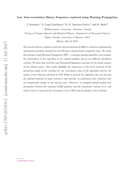 Pdf Low Auto Correlation Binary Sequences Explored Using Warning Propagation