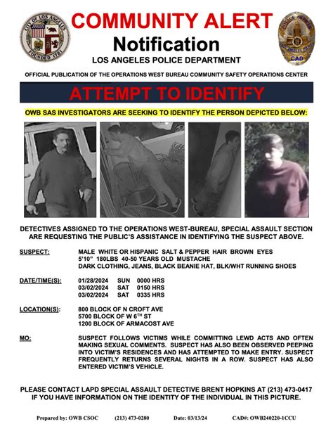 Lapd Needs Publics Help Identifying Suspect Wanted For Lewd Acts