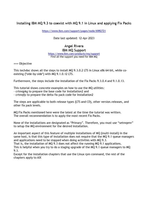 Install Ibm Mq 9 3 With Mq 9 1 On Linux Pdf Computer Architecture Software