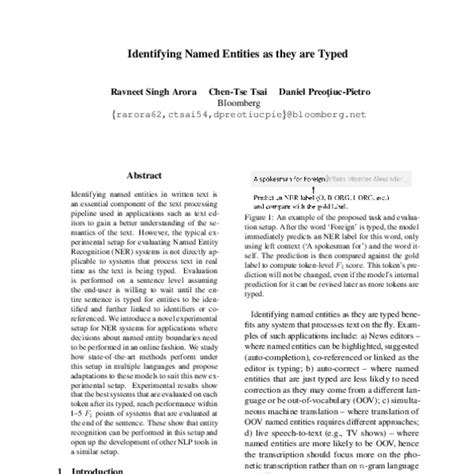 Identifying Named Entities As They Are Typed Acl Anthology