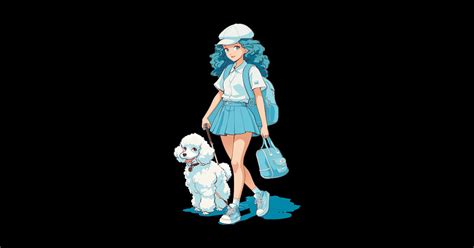 Anime Girl And Poodle Blue Design Anime Art Sticker Teepublic