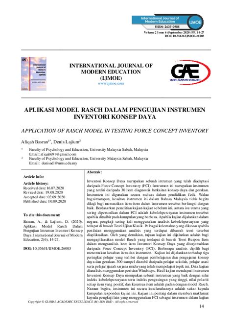 Pdf Application Of Rasch Model In Testing Force Concept Inventory