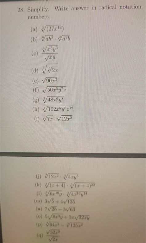 Solved 28 Simplify Write Answer In Radical Notation