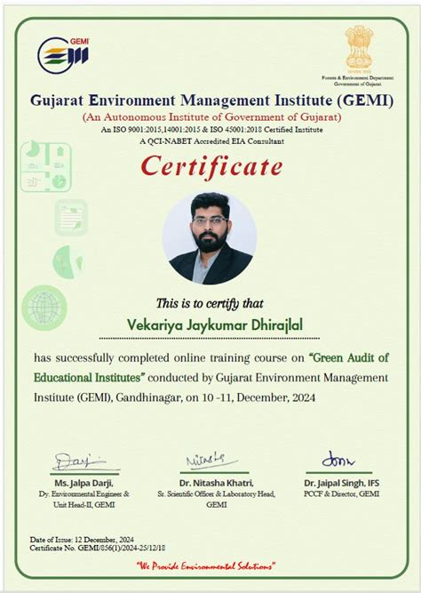 I Am Delighted To Share That I Have Successfully Completed A Course On Green Audit Of