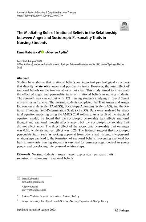 Pdf The Mediating Role Of Irrational Beliefs In The Relationship