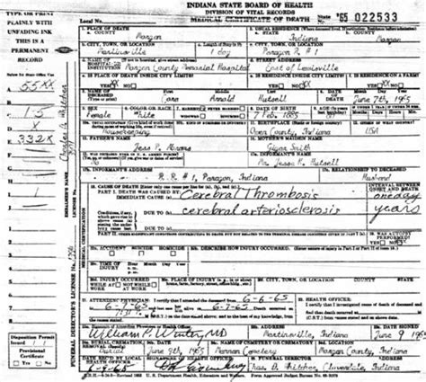 Cora Abrams Arnold Hutsell Death Cert