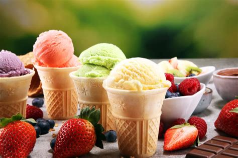 Set Of Ice Cream Scoops Of Different Colors And Flavours Stock Image Image Of Frozen Green