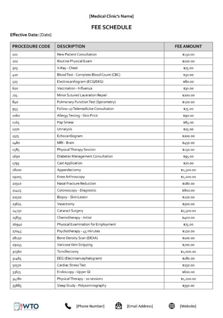 Fee Schedule Templates Free Word Excel
