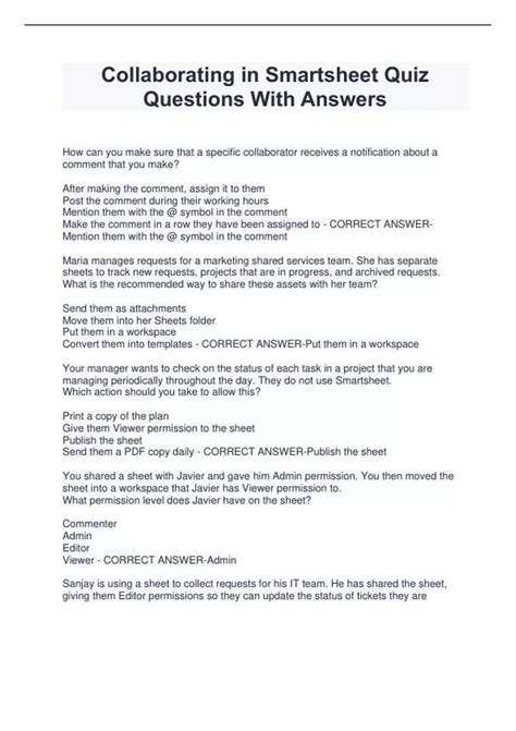 Collaborating In Smartsheet Quiz Questions With Answers Nurss011 Stuvia Us