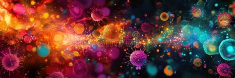 Viruses Interacting With Cells Illustrated In A Vibrant Colorful