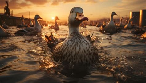 Premium Photo Duckling Swimming In Pond Nature Beauty Reflected
