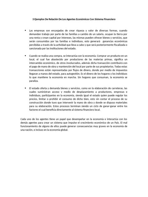 3 Ejemplos De Relación De Los Agentes Económicos Con Sistema Financiero