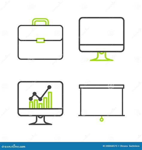 set line chalkboard computer monitor with graph chart screen and briefcase icon vector stock