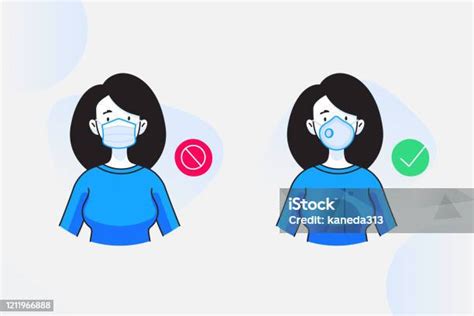 위생 및 의료 개념 보호 마스크 또는 방진 호흡보호구 마스크를 착용 하는 젊은 여성 캐릭터 바이러스 감염 질병 질병 및 대기 오염 벡터 일러스트로부터 보호 2명에 대한 스톡