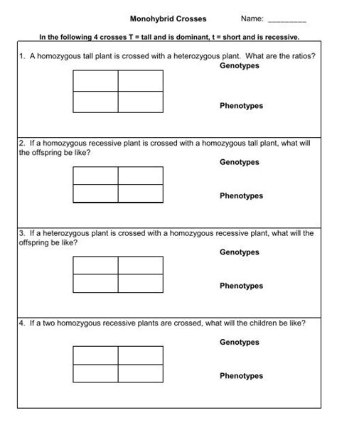 Monohybrid Crosses Story Problems