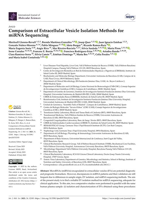 Pdf Comparison Of Extracellular Vesicle Isolation Methods For Mirna Sequencing