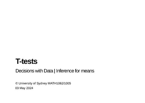 14 T Tests Statistics T Tests Decisions With Data Inference For