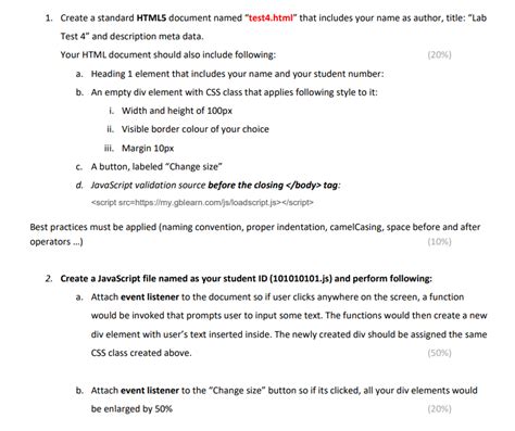 Solved 1 Create A Standard Html5 Document Named
