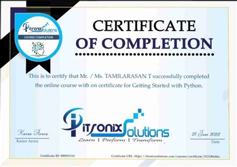 Completed Python Course From Itronix Solutions Tamilarasan T Posted On The Topic Linkedin