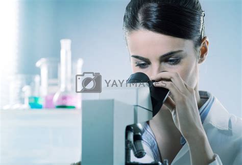 Female Researcher Using Microscope By Stokkete Vectors And Illustrations With Unlimited Downloads