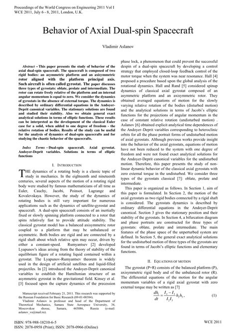Pdf Behavior Of Axial Dual Spin Spacecraft