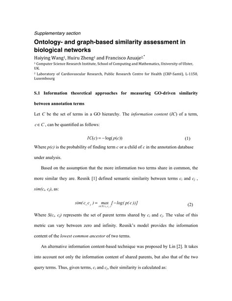 Pdf Ontology And Graph Based Similarity Assessment In Biological Networks