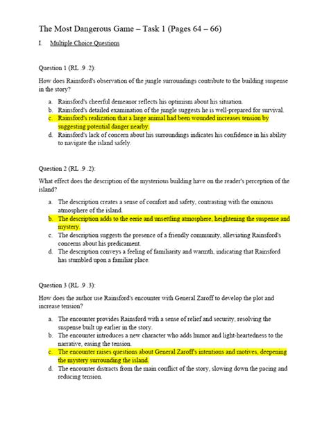 The Most Dangerous Game Task 2 Pdf