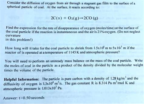 Consider The Diffusion Of Oxygen From Air Through A Stagnant Gas Film