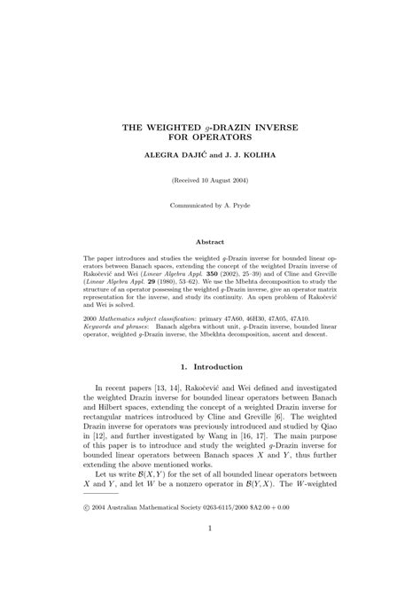 Pdf The Weighted G Drazin Inverse For Operators
