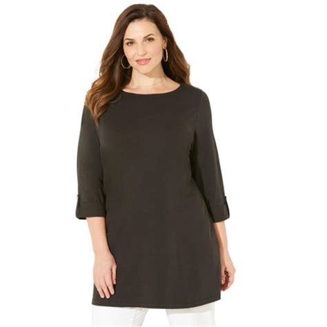 Catherines Womens Plus Size Suprema Boatneck Tunic Top 1x Black