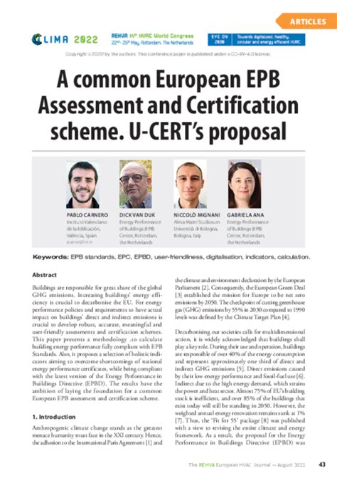 Rehva Journal A Common European Epb Assessment And Certification Scheme U Certs Proposal
