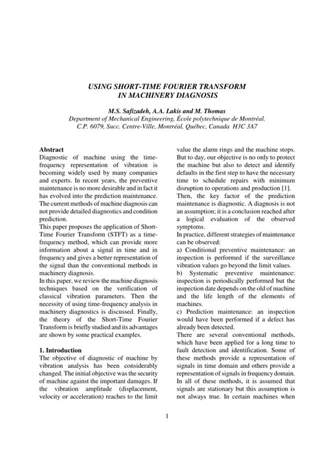 Pdf Using Short Time Fourier Transform In Machinery Diagnosis