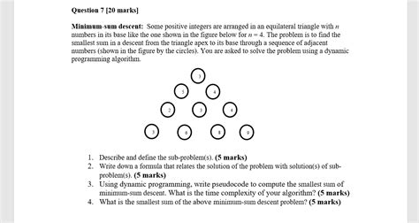 Solved Question 7 20 Marks Minimum Sum Descent Some