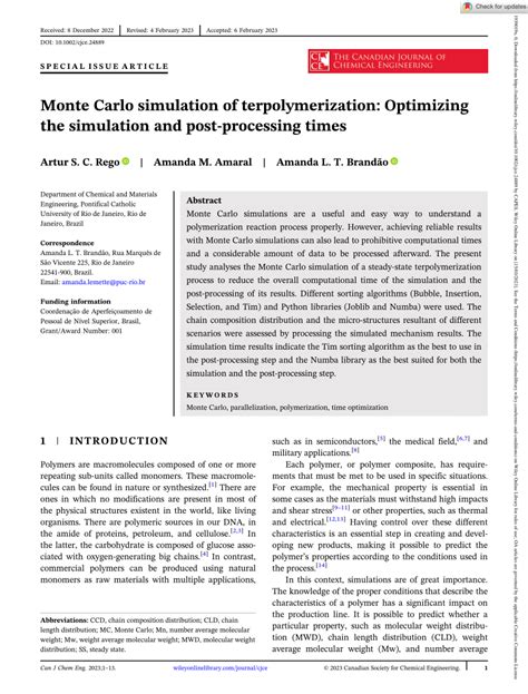 Pdf Monte Carlo Simulation Of Terpolymerization Optimizing The