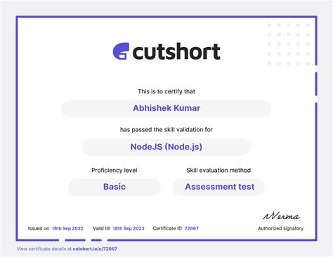 Abhisheks Skill Certificate For Nodejs Nodejs Cutshort