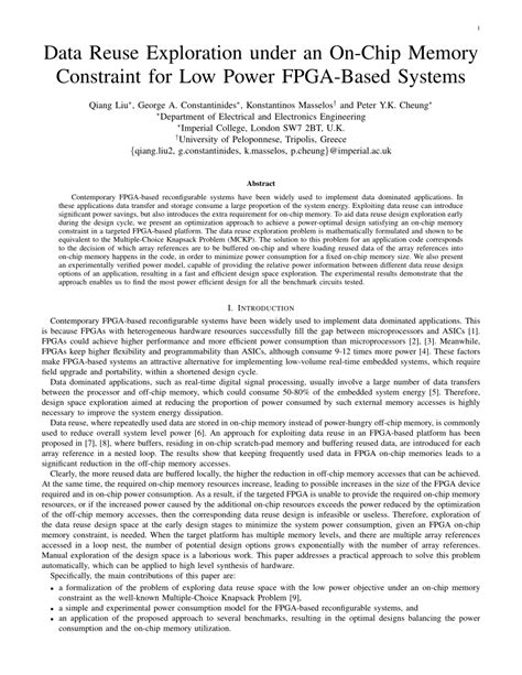 Pdf Data Reuse Exploration Under An On Chip Memory Constraint For Low Power Fpga Based Systems
